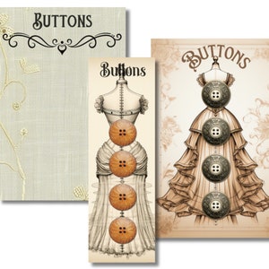 Vintage Button Cards Junk Journal Ephemera. Digital Paper of Victorian ...