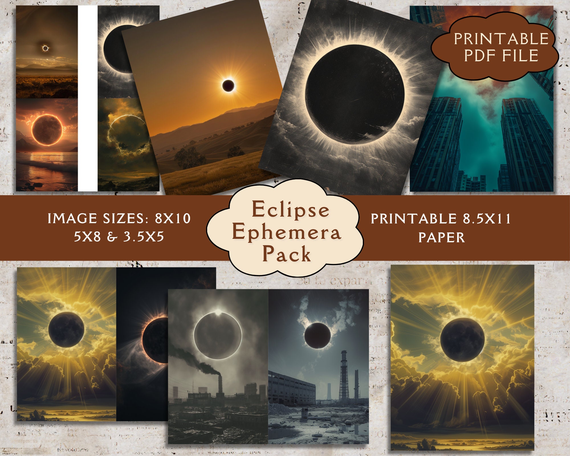 Solar Eclipse Ephemera Pack for Junk Journals. Digital Paper of Total ...