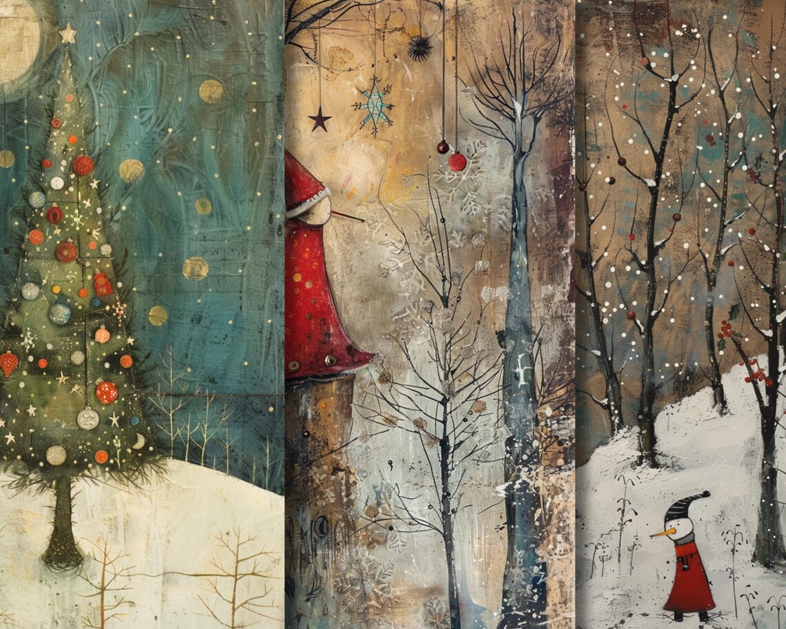 Whimsical Christmas Junk Journal Paper. Digital Paper of Quirky Vintage ...