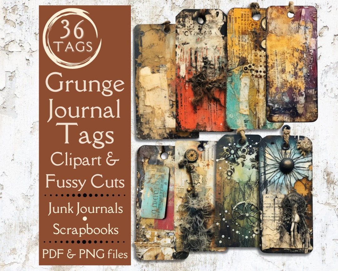 Grunge Junk Journal Tags. Digital Paper of Primitive Tags for ...