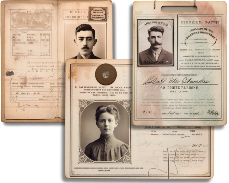 Vintage ID Cards Junk Journal Ephemera. Digital Paper of Antique ID ...