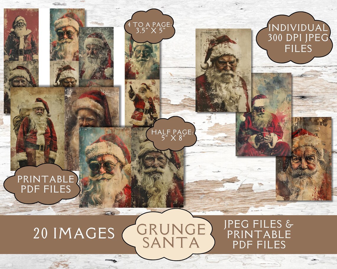 Vintage Grunge Christmas Santa Clause for Junk Journals. Digital Paper ...