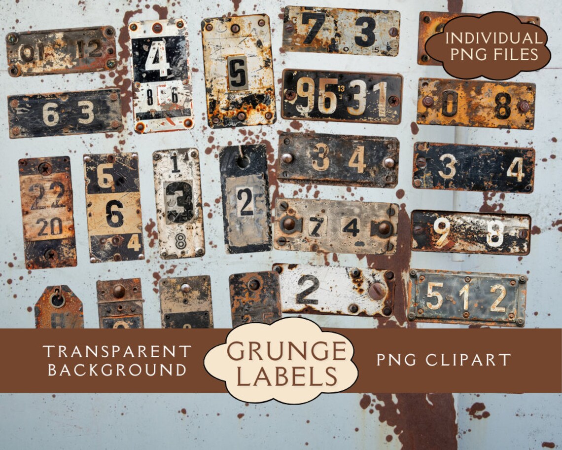 Grunge Number Junk Journal Labels. Digital Paper of Primitive Rust ...