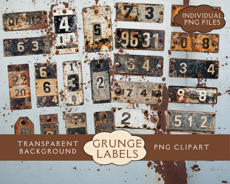 Grunge Number Junk Journal Labels. Digital Paper of Primitive Rust ...