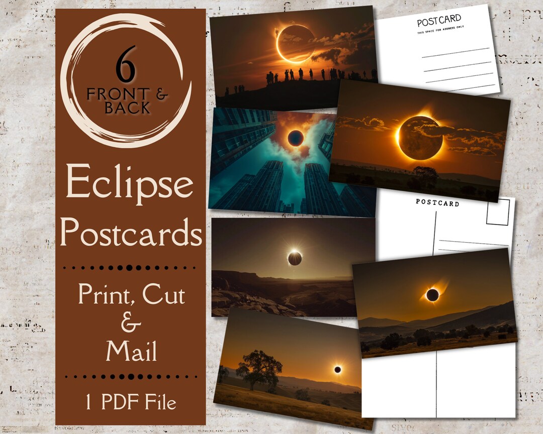 Solar Eclipse Postcards Digital Paper. Photos of Total Solar Eclipse 2024. Print Cut PDF File ...