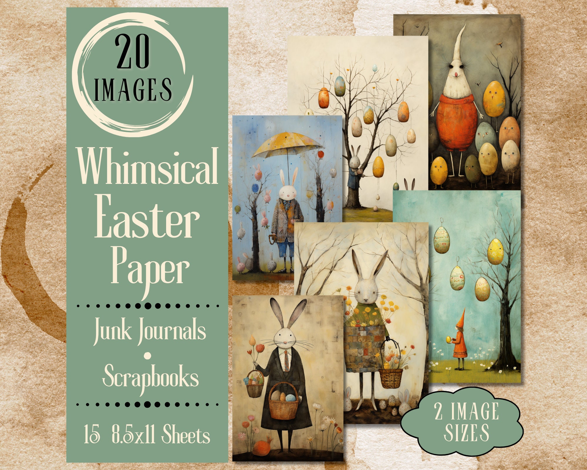 Whimsical Easter Junk Journal Paper. Digital Paper of Primitive, Grunge ...