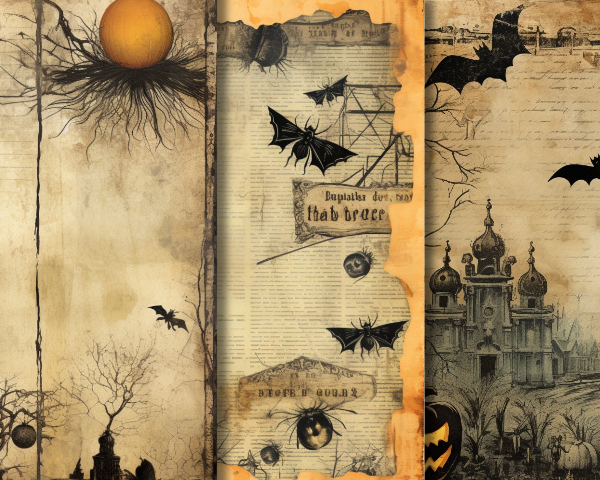 Vintage Halloween Junk Journal Paper. Digital Paper of Gothic Halloween ...