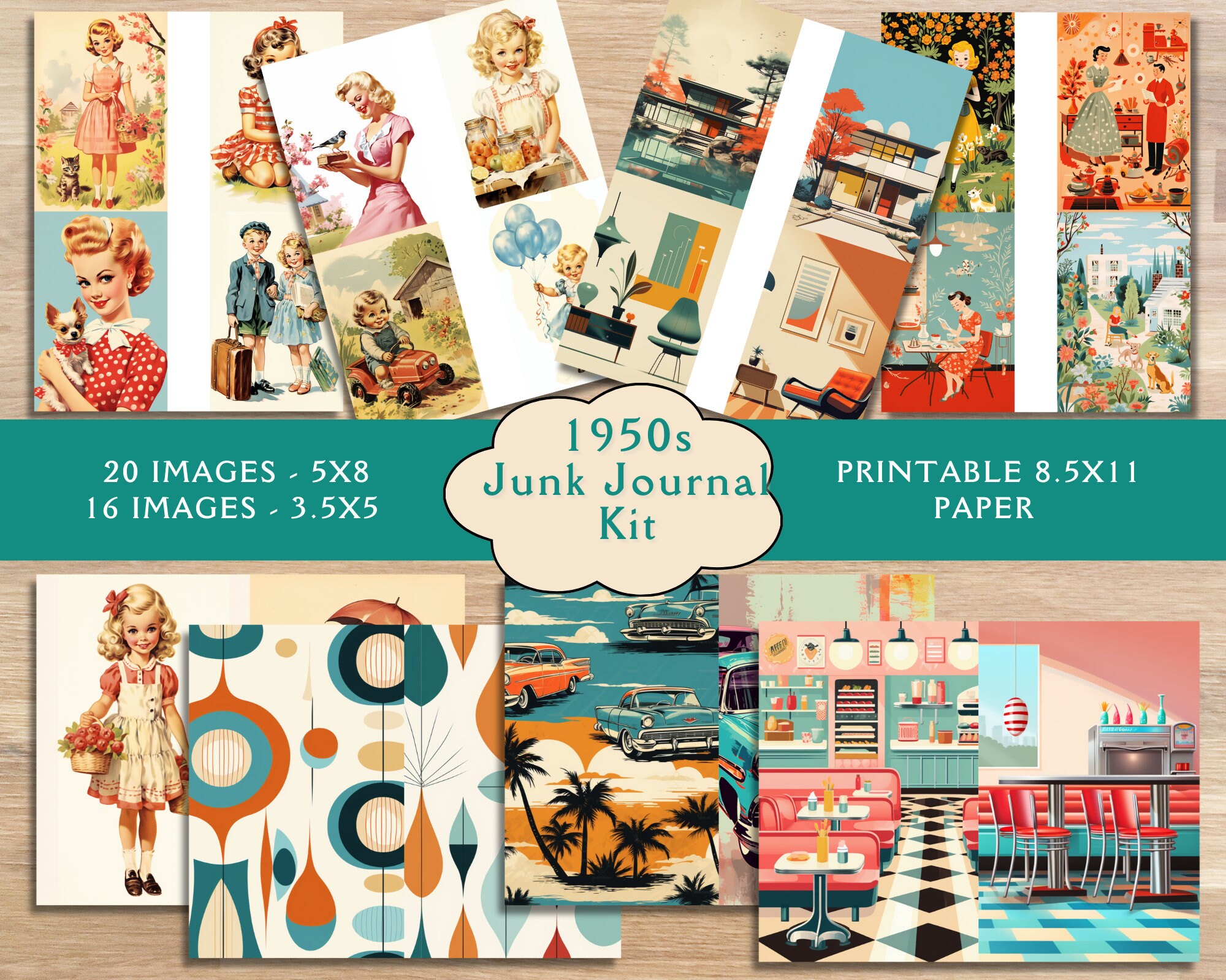 1950s Mid-century Junk Journal Kit. 1950s Mid-century Digital Paper ...