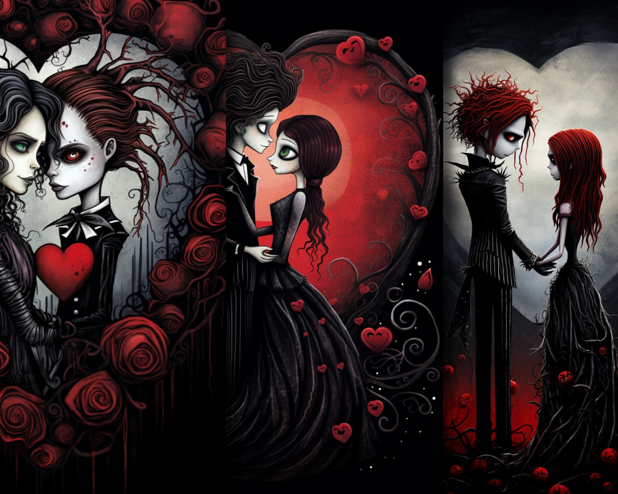 Tim Burton Style Gothic Valentine Cards Junk Journal Paper. Digital ...