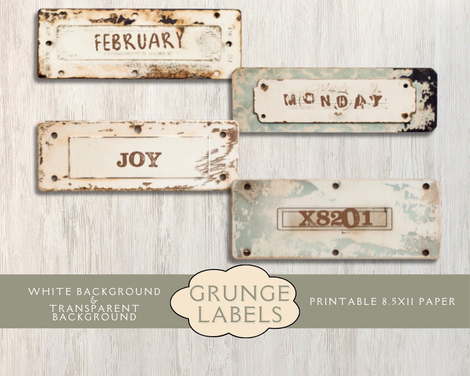 Grunge Labels Fussy Cuts for Junk Journals. Digital Paper of Vintage ...