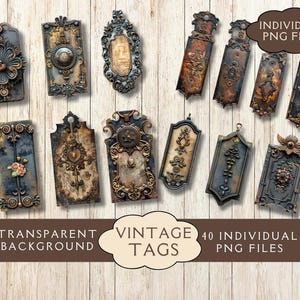 Vintage Junk Journal Tags. Digital Paper of Victorian Metal Tags for ...