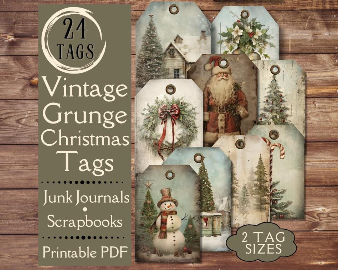 Vintage Grunge Christmas Junk Journal Tags. Digital Paper of Christmas ...