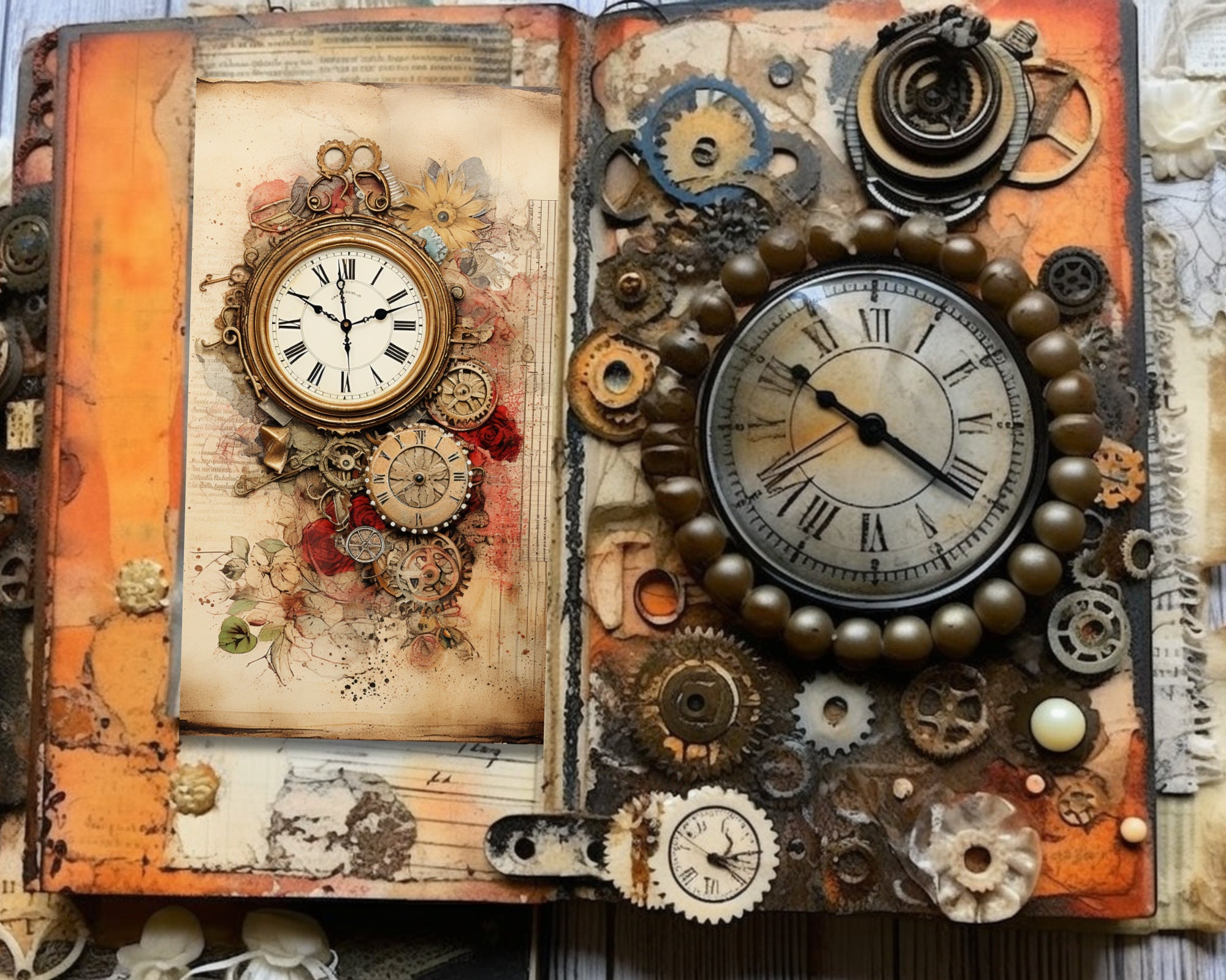 Vintage Clocks Junk Journal Paper. Digital Paper of Steampunk Watches ...