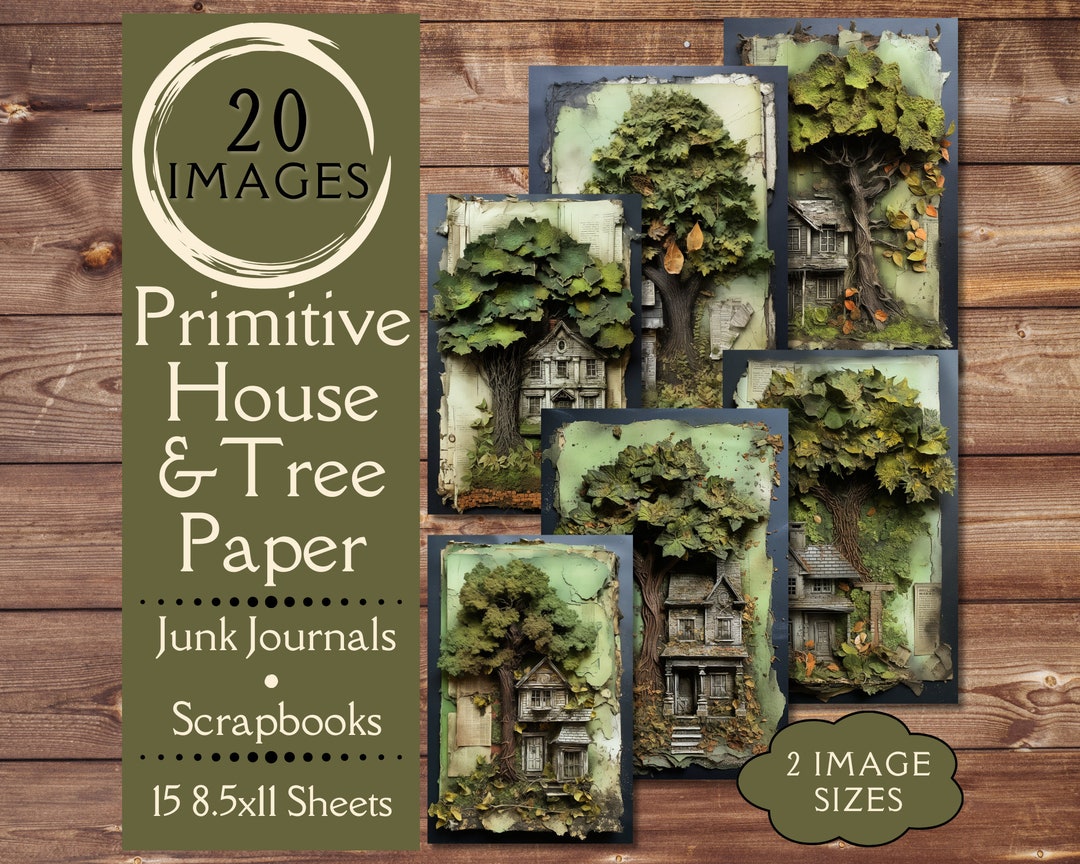 Grunge House Paper and Tree Paper. Digital Scrapbook Paper of Primitive ...