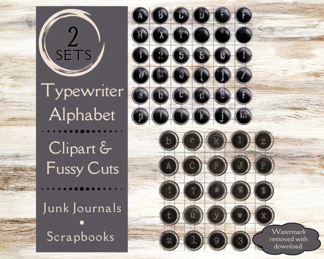 Typewriter Key Alphabet Fussy Cuts for Junk Journals. Digital Paper of ...