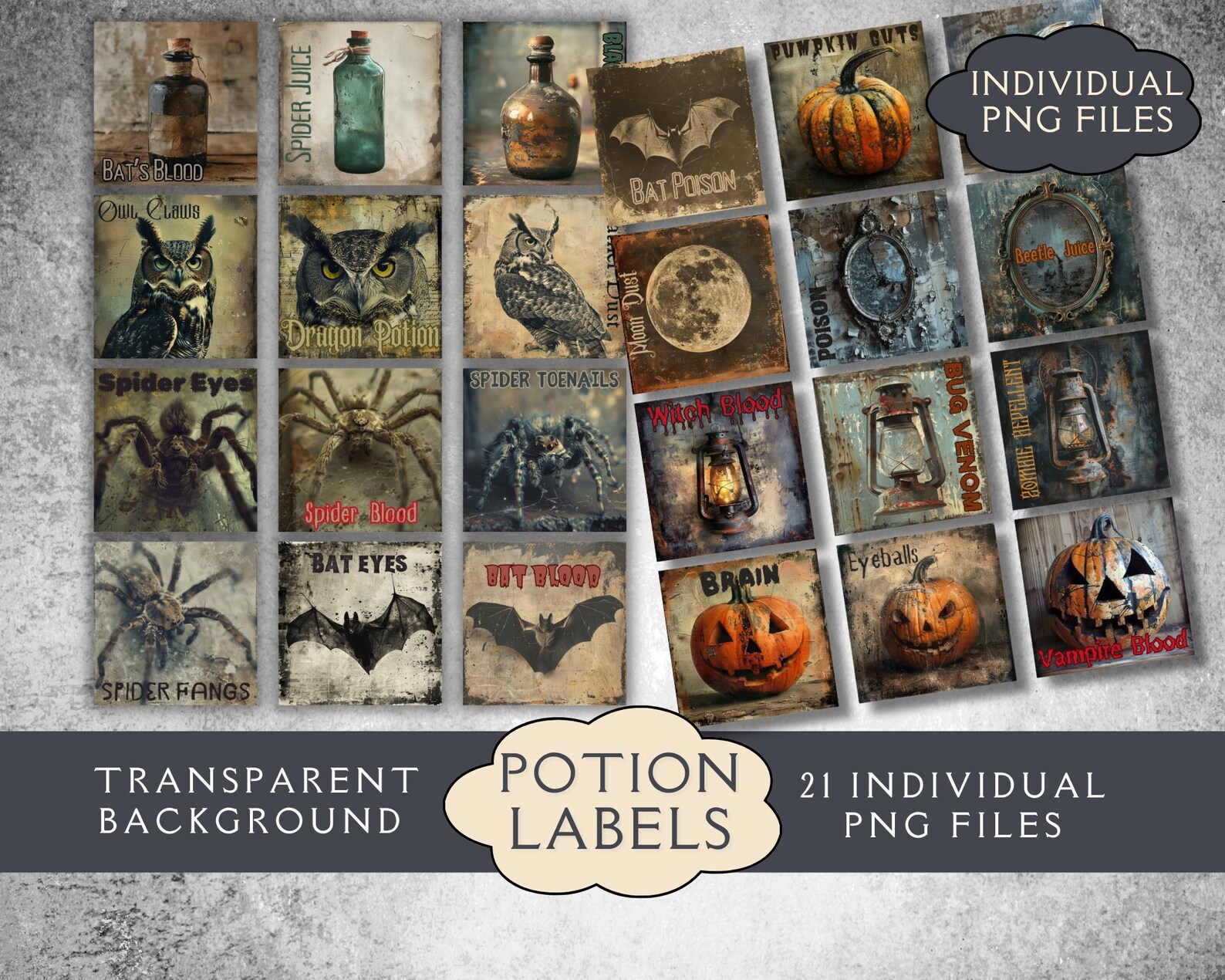 Gothic Potion Labels Clipart for Junk Journals. Digital Paper of ...