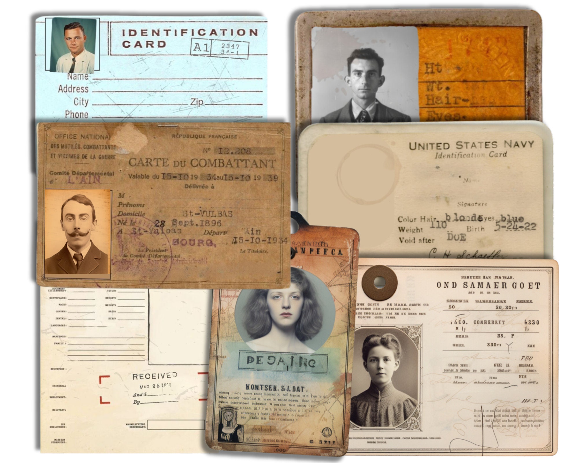 ID Cards Junk Journal Ephemera Bundle. Digital Paper of ID Card Fussy ...