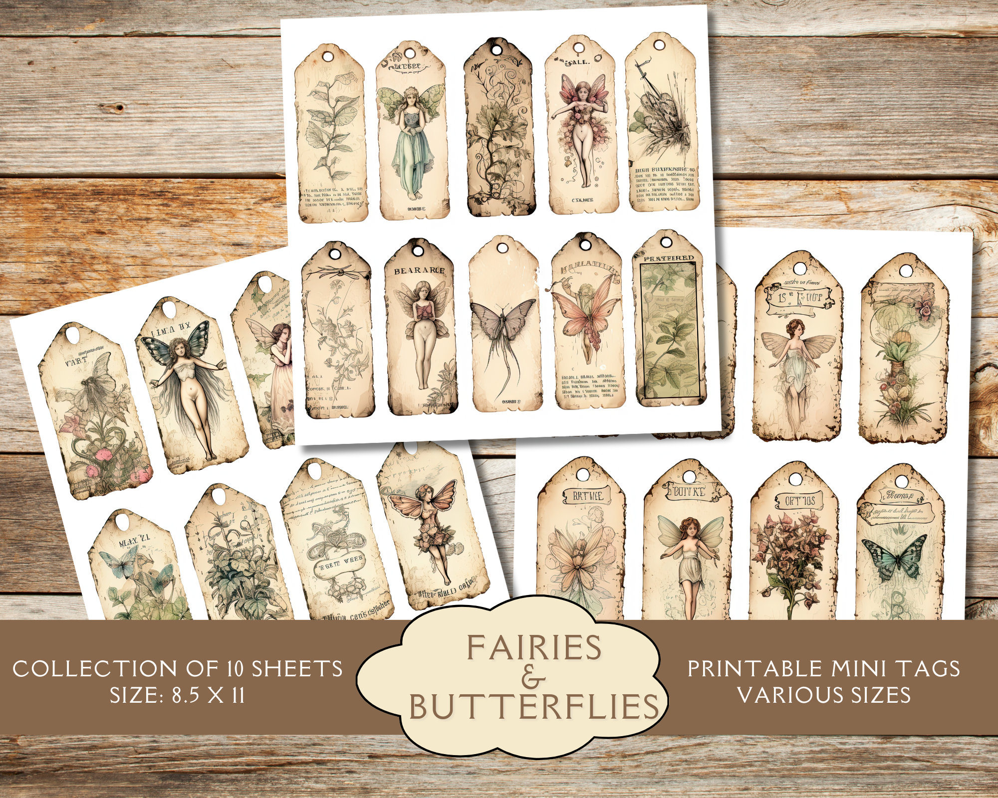 Fairy Junk Journal Tags. Digital Download, Printable Tags. Fairies and ...