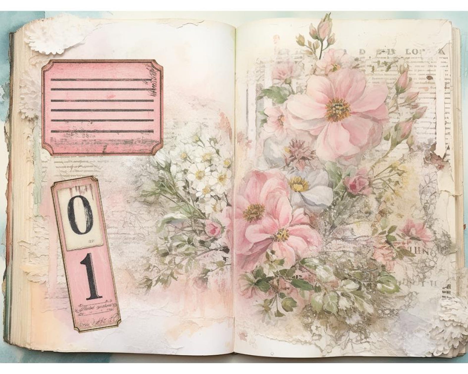French Pink & Gray Junk Journal Tags. Digital Paper of Vintage ...