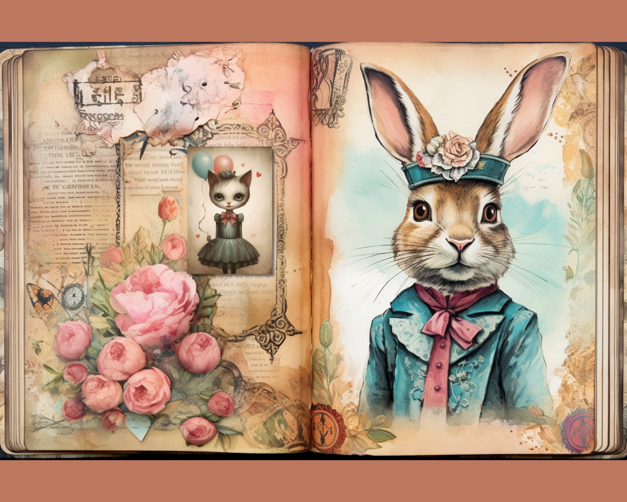 Whimsical Cat Junk Journal Paper. Digital Paper of Country - Etsy