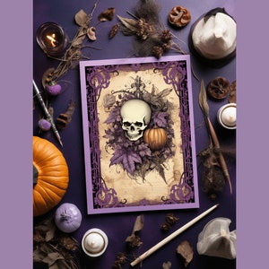 Vintage Halloween Junk Journal Digital Paper. Purple Digital Paper With ...