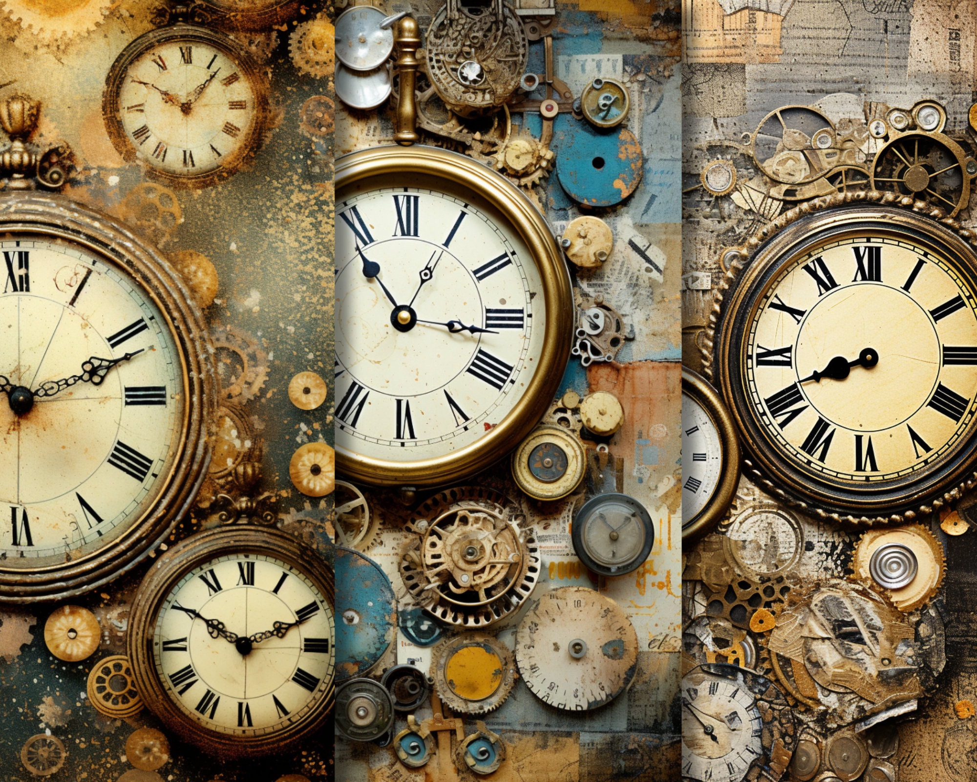 Vintage Clocks Junk Journal Paper. Digital Paper of Steampunk Watches ...
