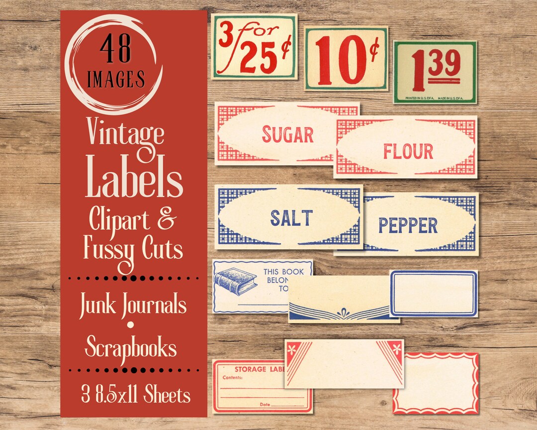 Grocery Label Clipart for Junk Journals. Digital Paper of Vintage ...