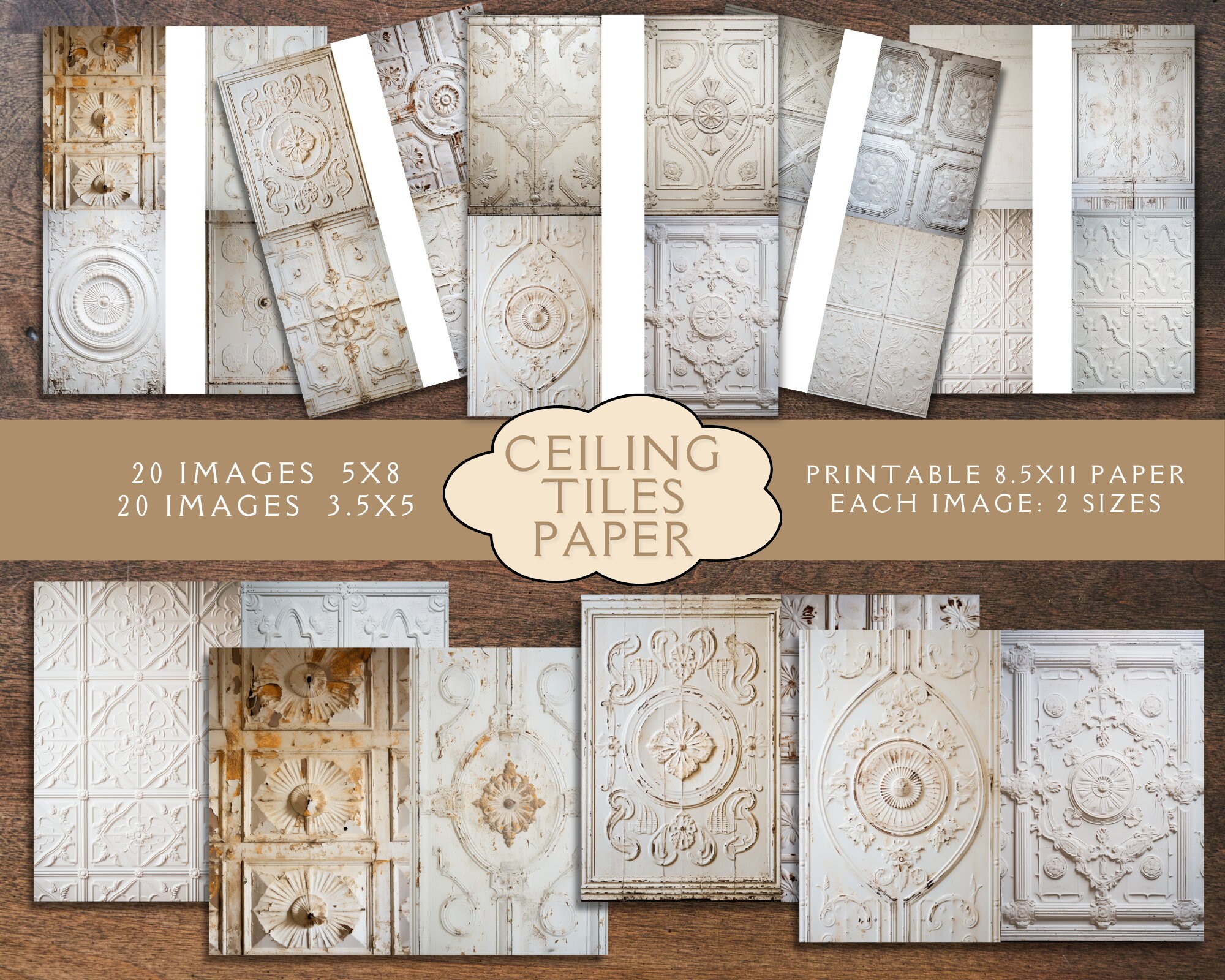 White Ceiling Tin Tiles Junk Journal Paper. Digital Paper of Vintage ...