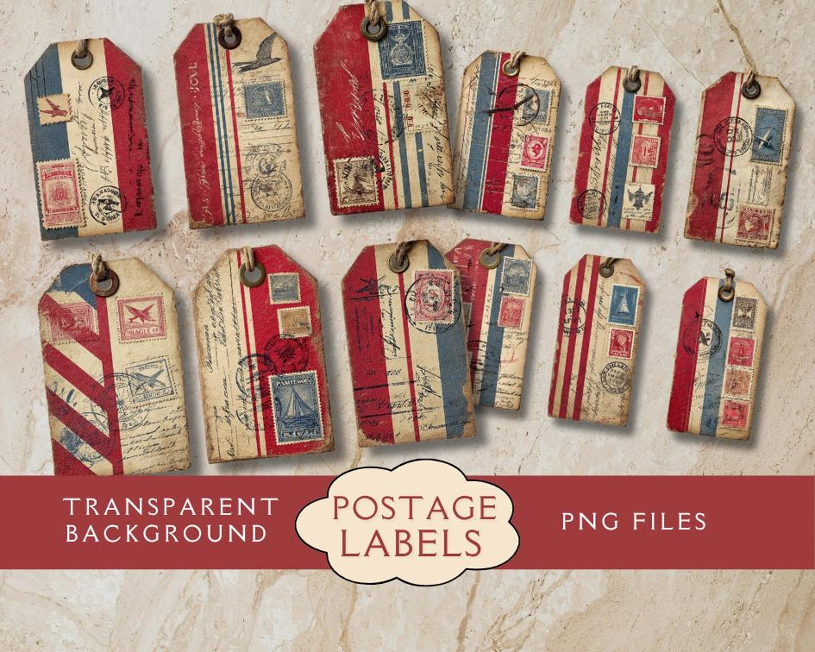 Vintage Postage Junk Journal Tags. Digital Paper of Mail Stamp Tags for ...