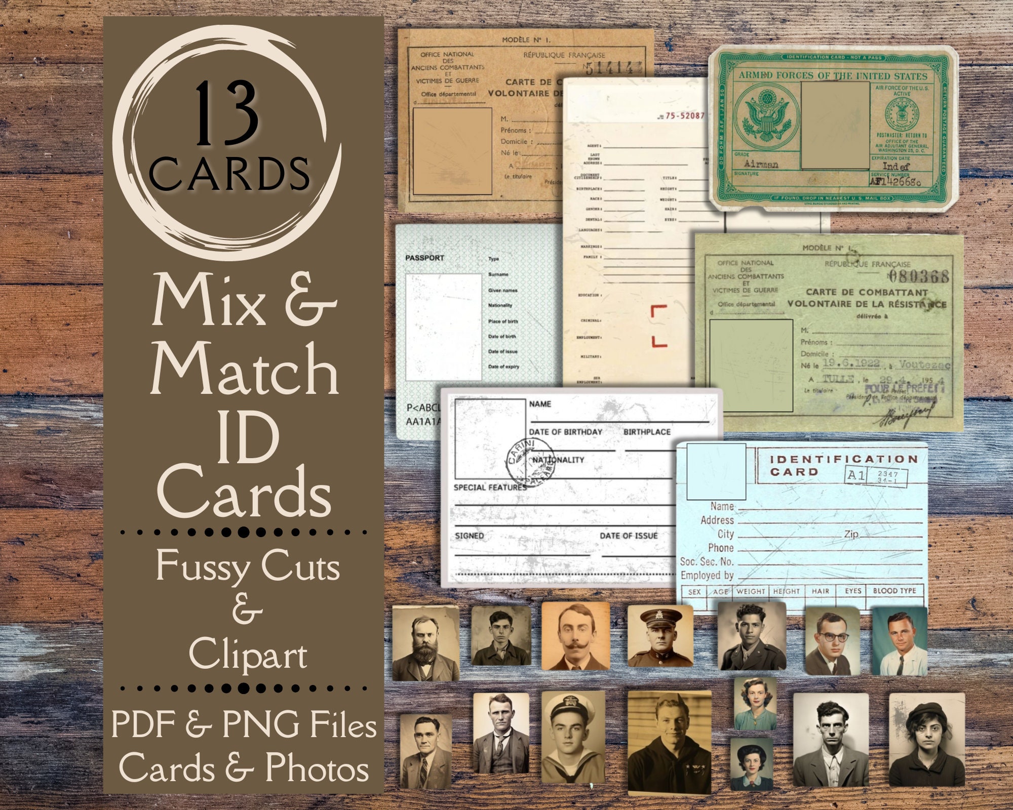 ID Cards Junk Journal Ephemera Bundle. Digital Paper of ID Card Fussy ...