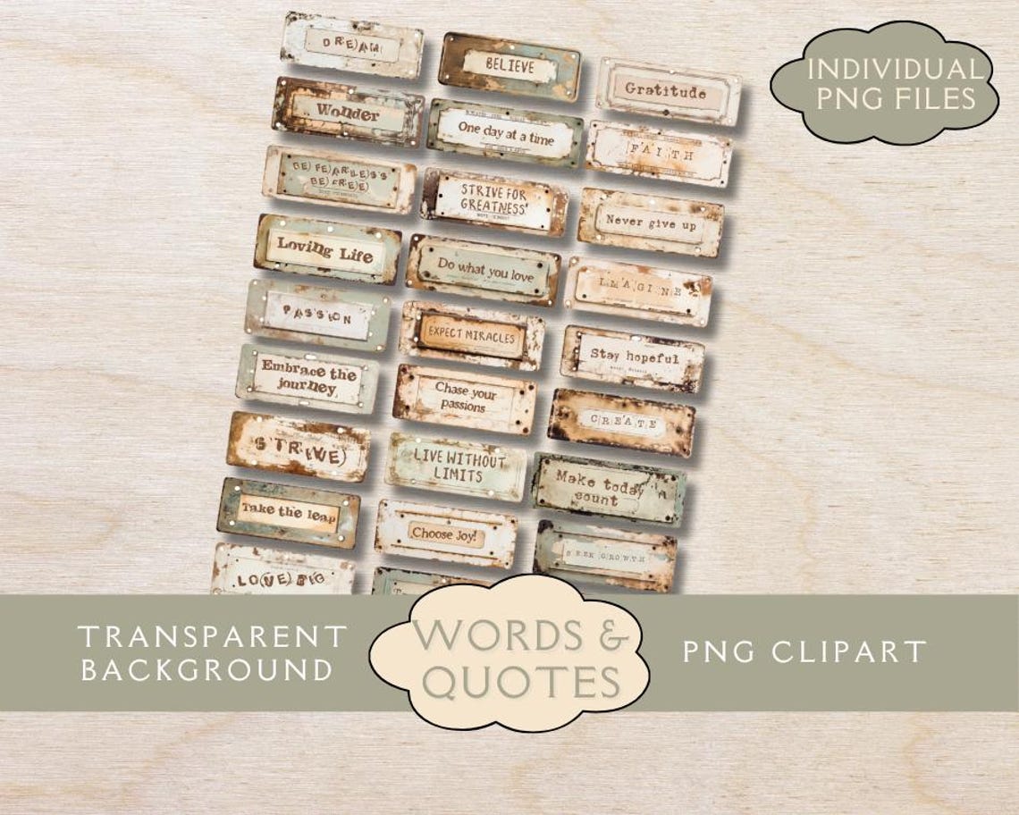 Industrial Grunge Words & Quotes Labels Fussy Cuts for Junk Journals ...