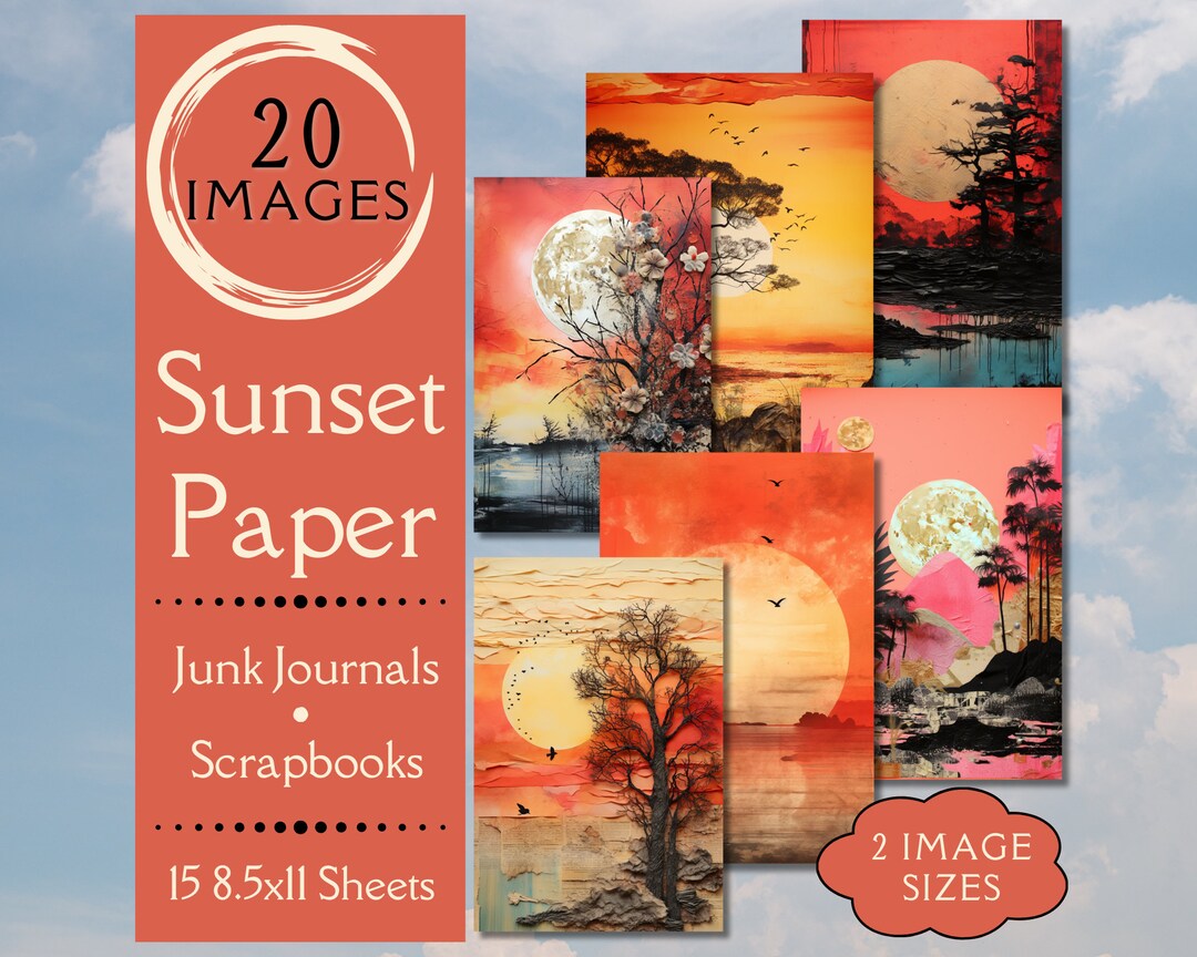 Mixed Media Sunset Digital Paper. Junk Journal Paper of Primitive ...