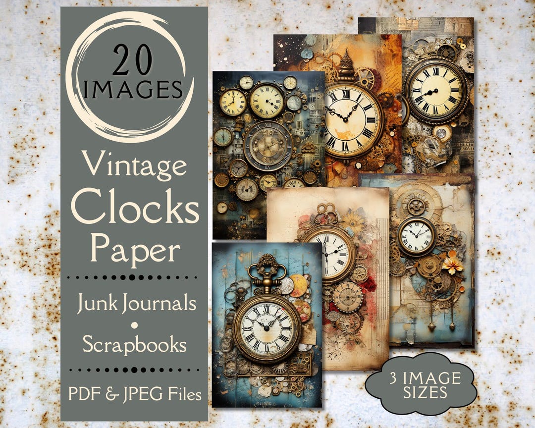 Vintage Clocks Junk Journal Paper. Digital Paper of Steampunk Watches ...