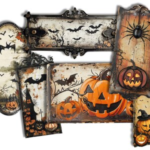 Vintage Grunge Halloween Labels Clipart for Junk Journals. Digital ...