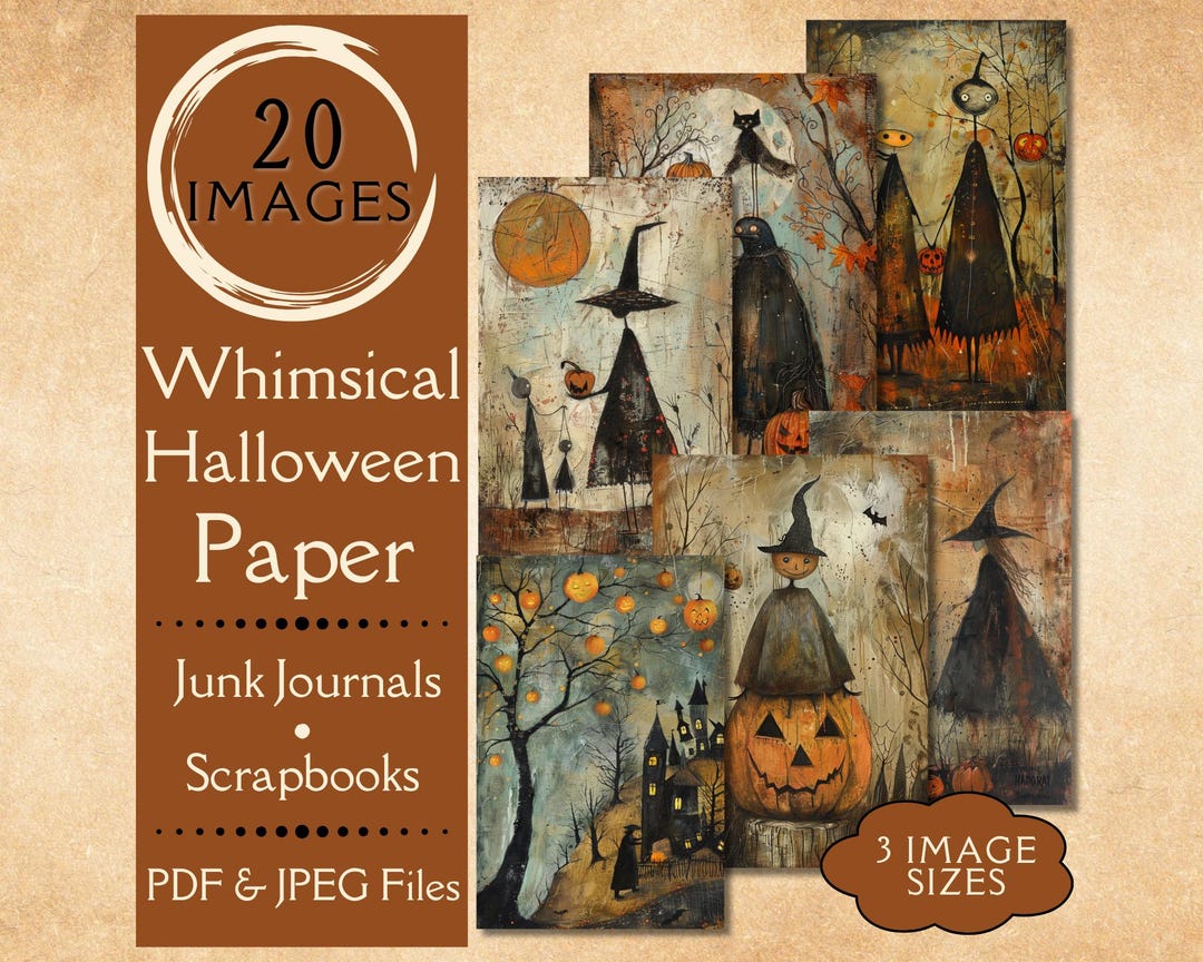 Whimsical Halloween Junk Journal Paper. Digital Paper of Pumpkins ...