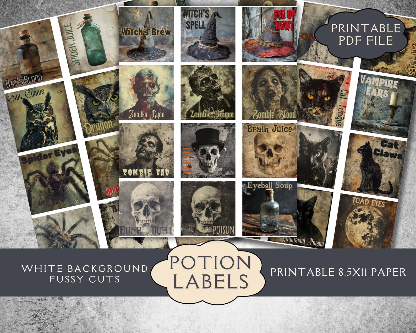 Gothic Potion Labels Clipart for Junk Journals. Digital Paper of ...