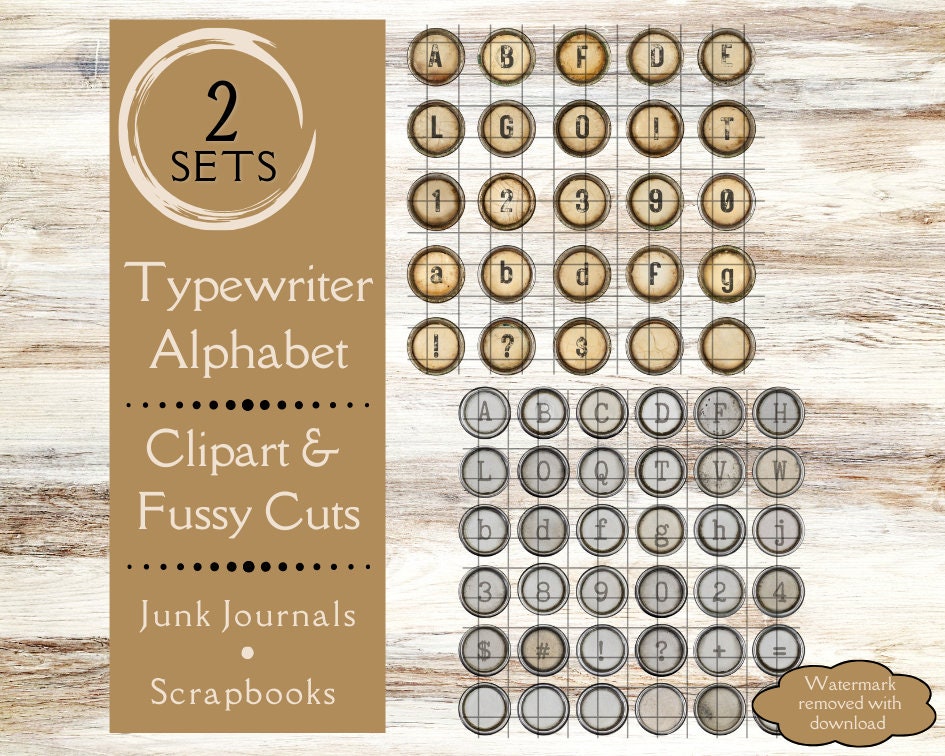 Typewriter Key Alphabet Fussy Cuts for Junk Journals. Digital Paper of ...