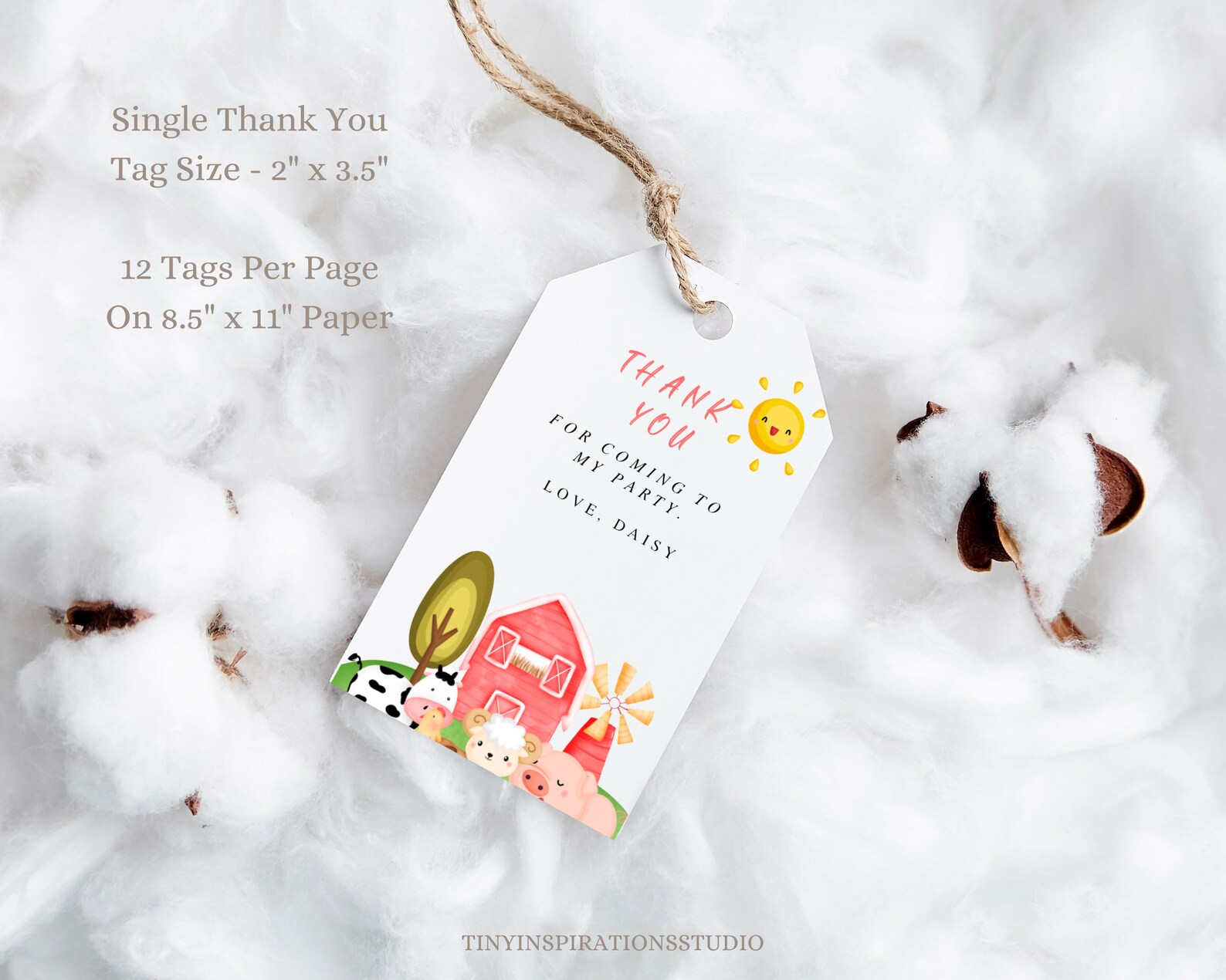 Editable Farm Animals Thank You Tag Customizable Birthday Party Tag ...