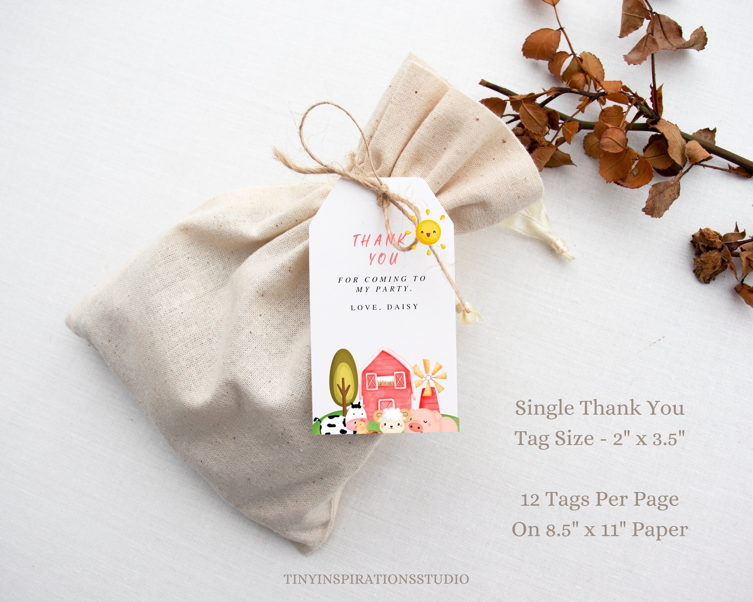 Editable | Farm Animals Thank You Tag | Customizable Birthday Party Tag ...