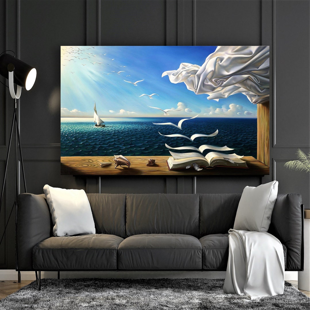 Salvador Dali Book to Birds,surrealist Wall Art ,landscape Canvas ...