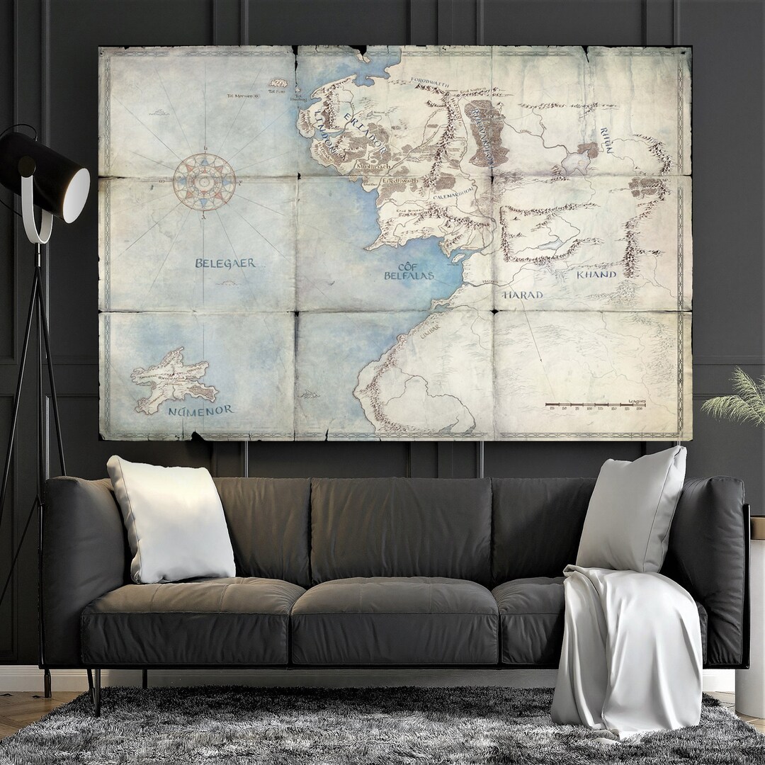 Map of Middle Earth, Middle Earth Canvas,lord of the Rings,lotr Wall ...