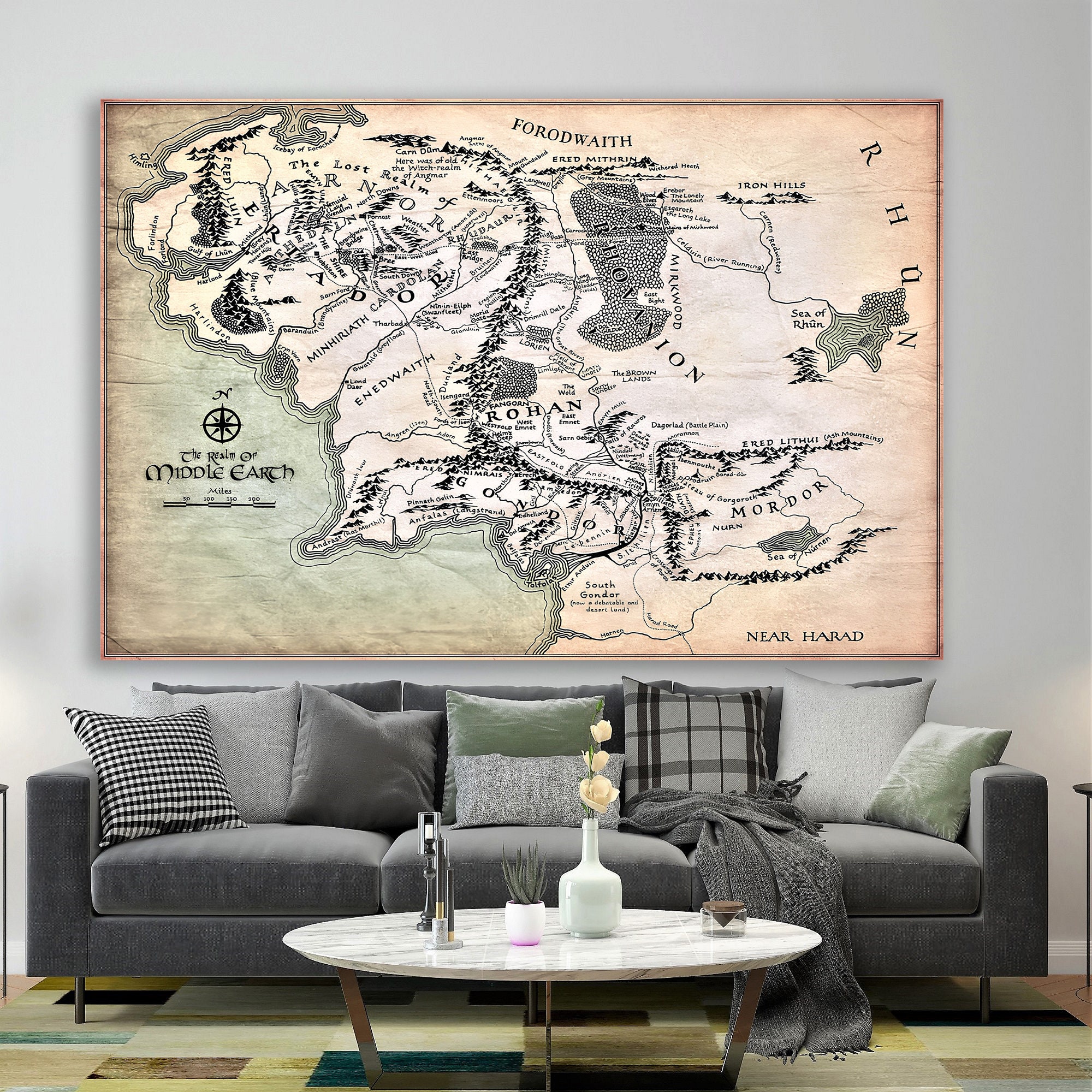 Middle Earth Canvas Map of Lotr Middle Earth Map Middle - Etsy