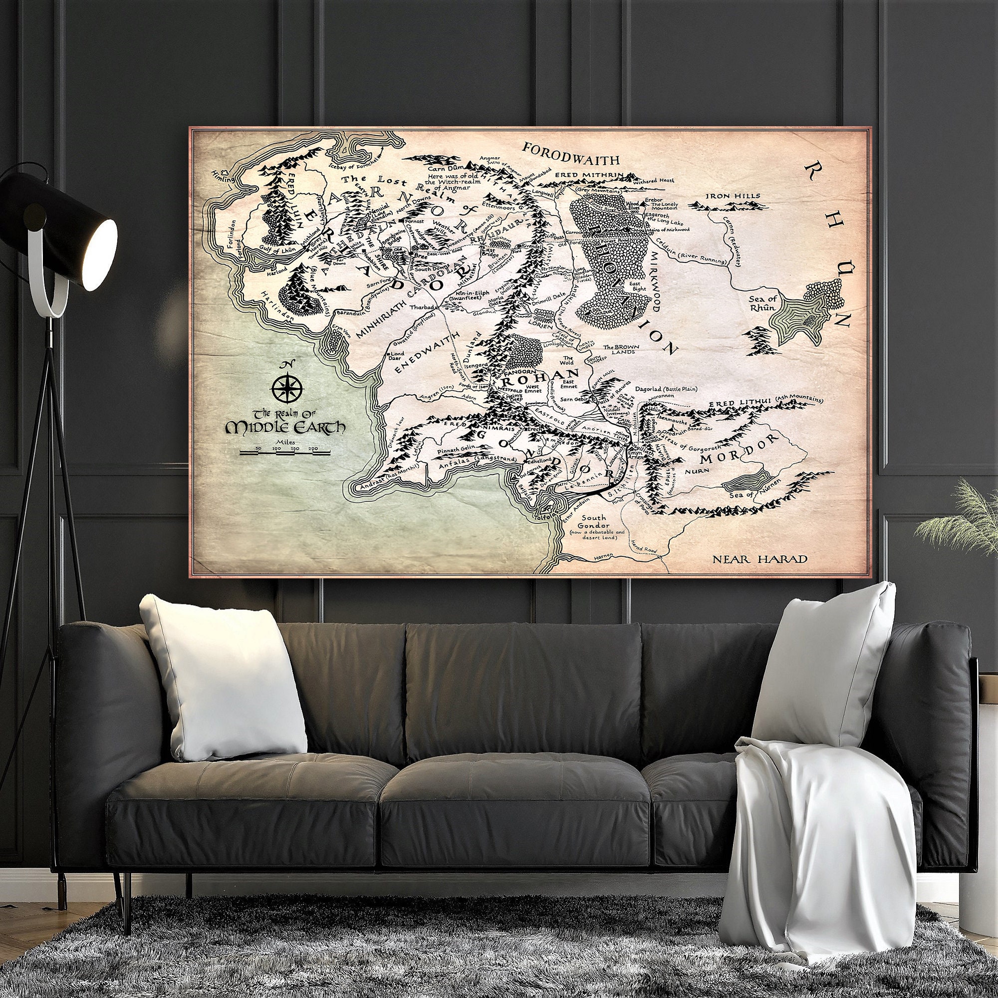 Middle Earth Canvas Map of Lotr Middle Earth Map Middle - Etsy