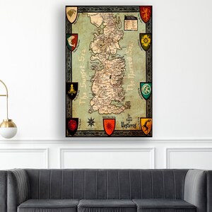 Westeros Map, Game of Thrones, Winter is Coming, Westeros Canvas, GOT ...