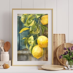 Italian Lemons Watercolor Print Italy Lemon Kitchen Art Lemon Tree Wall ...