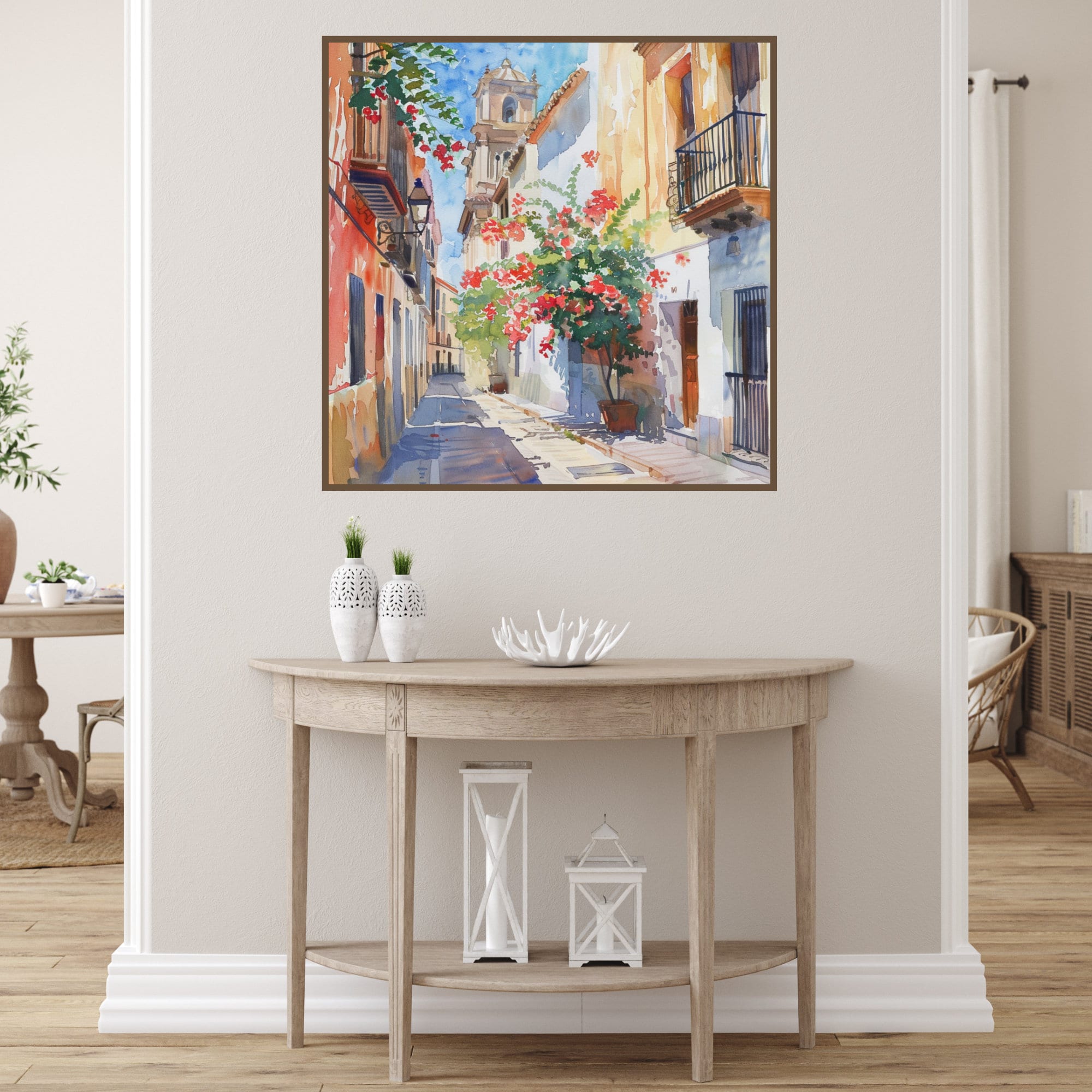 Malaga Spain Painting, Streetscape Art, Colonial Andalusia Artwork ...