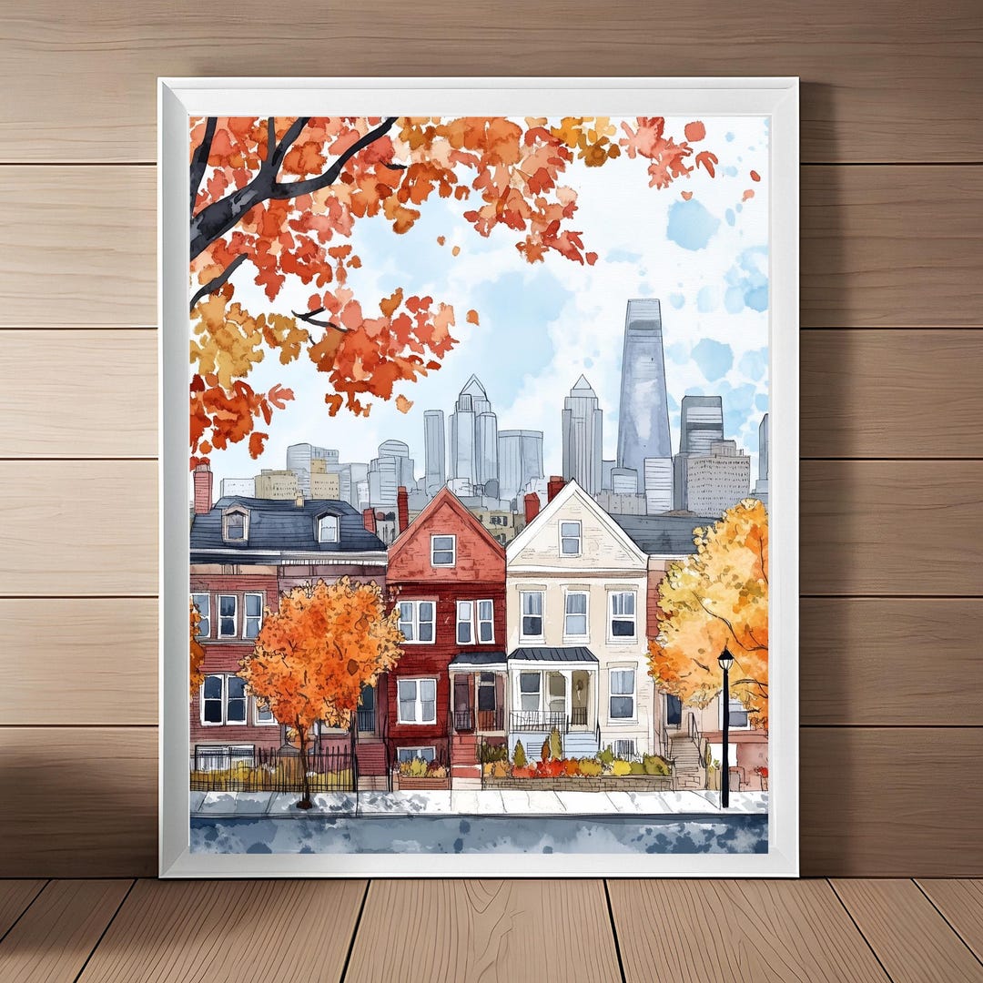 Philadelphia Fall Cityscape Art Print: Autumn Leaves Skyline (digital ...