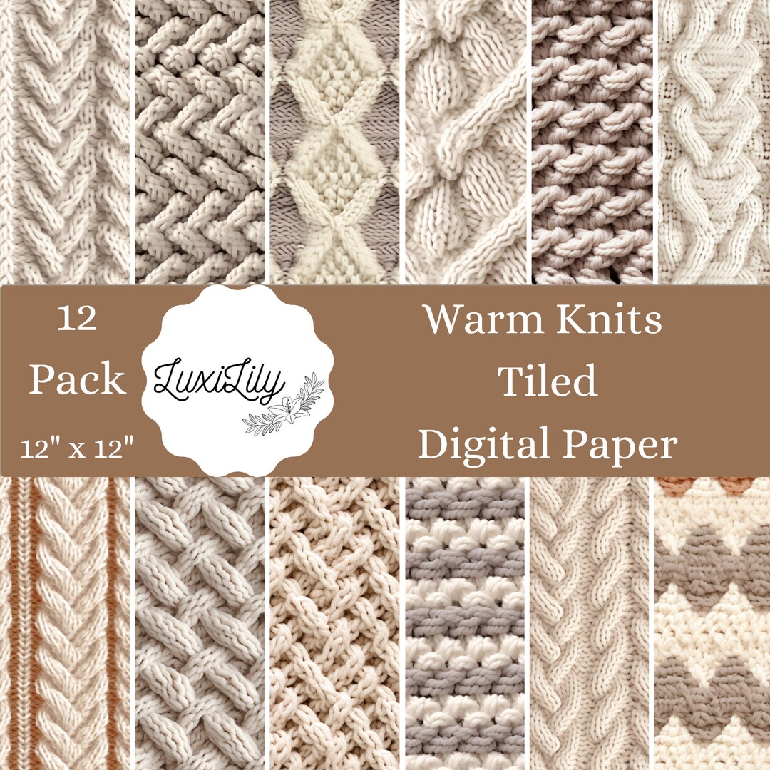 Knitted Texture Digital Paper: Beige Wool, Crochet Patterns (digital ...