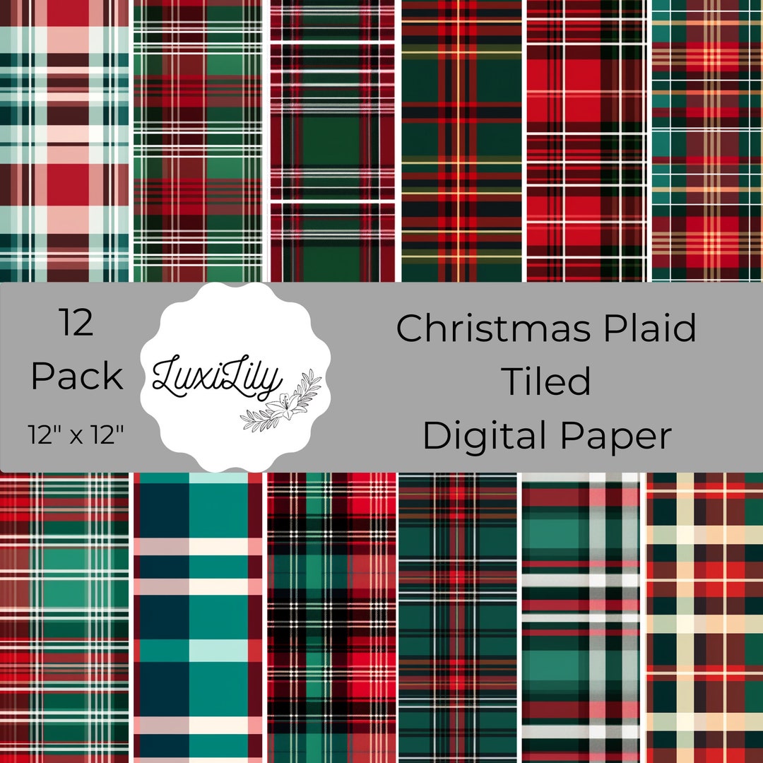 Seamless Christmas Plaid Digital Paper Pack, Christmas Tartan Texture ...
