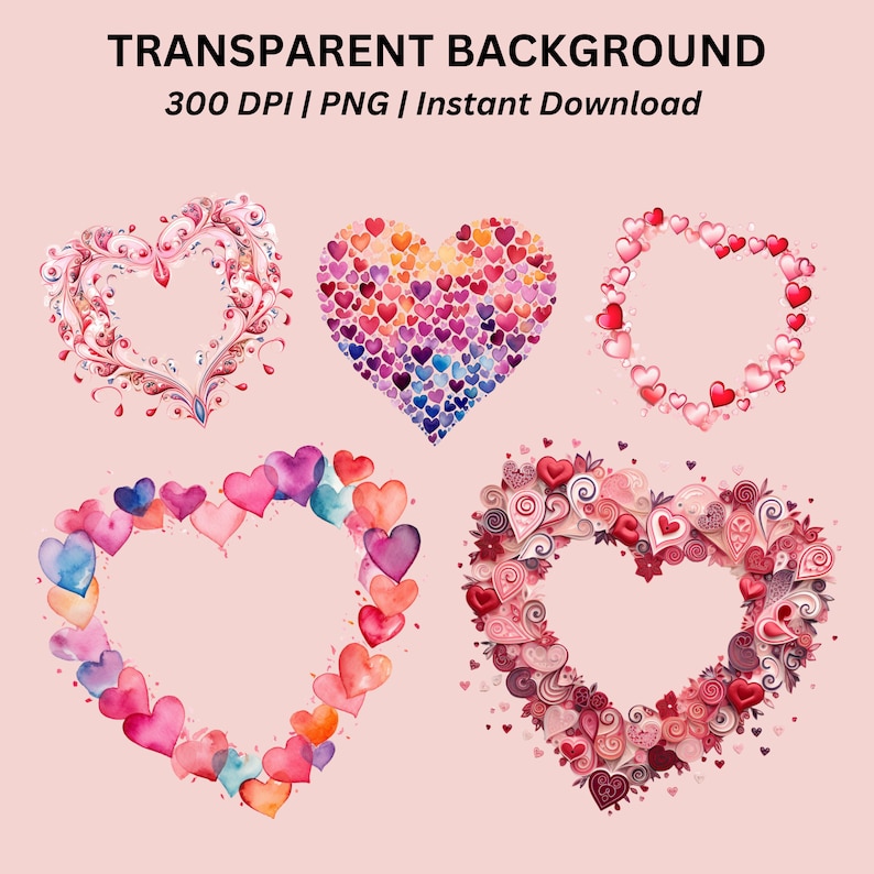 Watercolor Valentines Day Heart Borders Clipart Sublimation Border ...